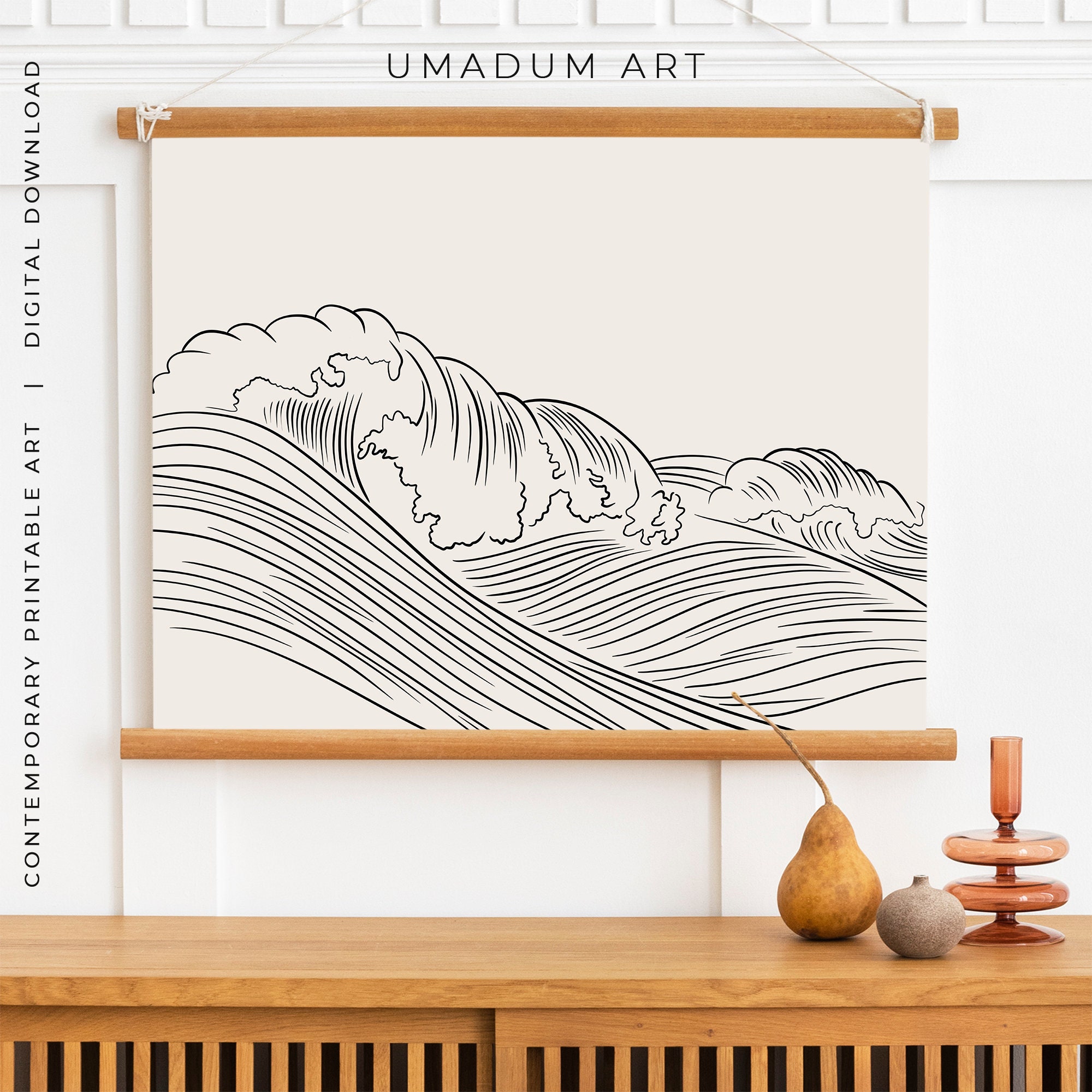 Ocean Wave Print Japanese Line Art Japandi Graphic Art Modern - Etsy