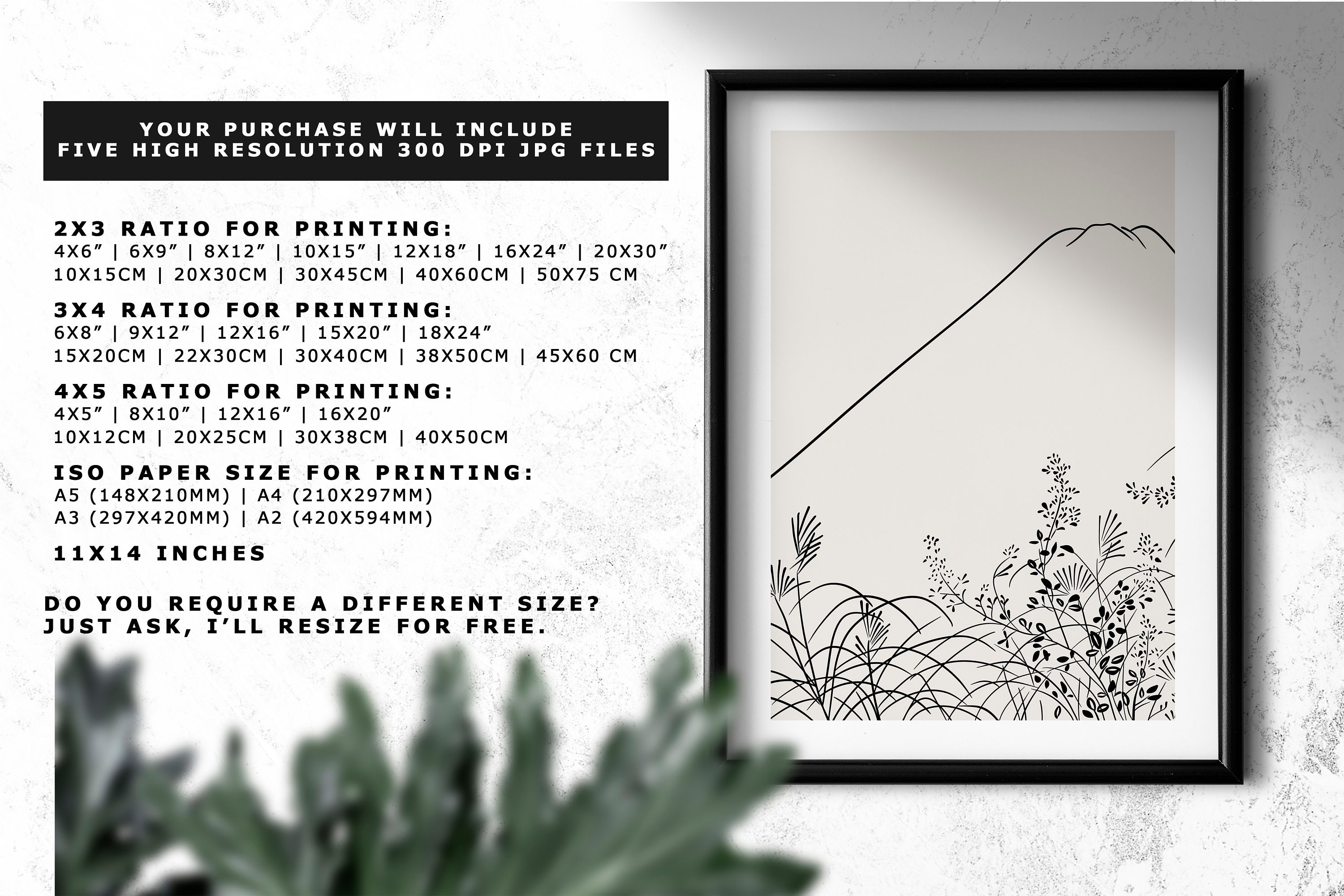 Mount Fuji Print Japanese Minimalist Abstract Line Art Beige Black ...