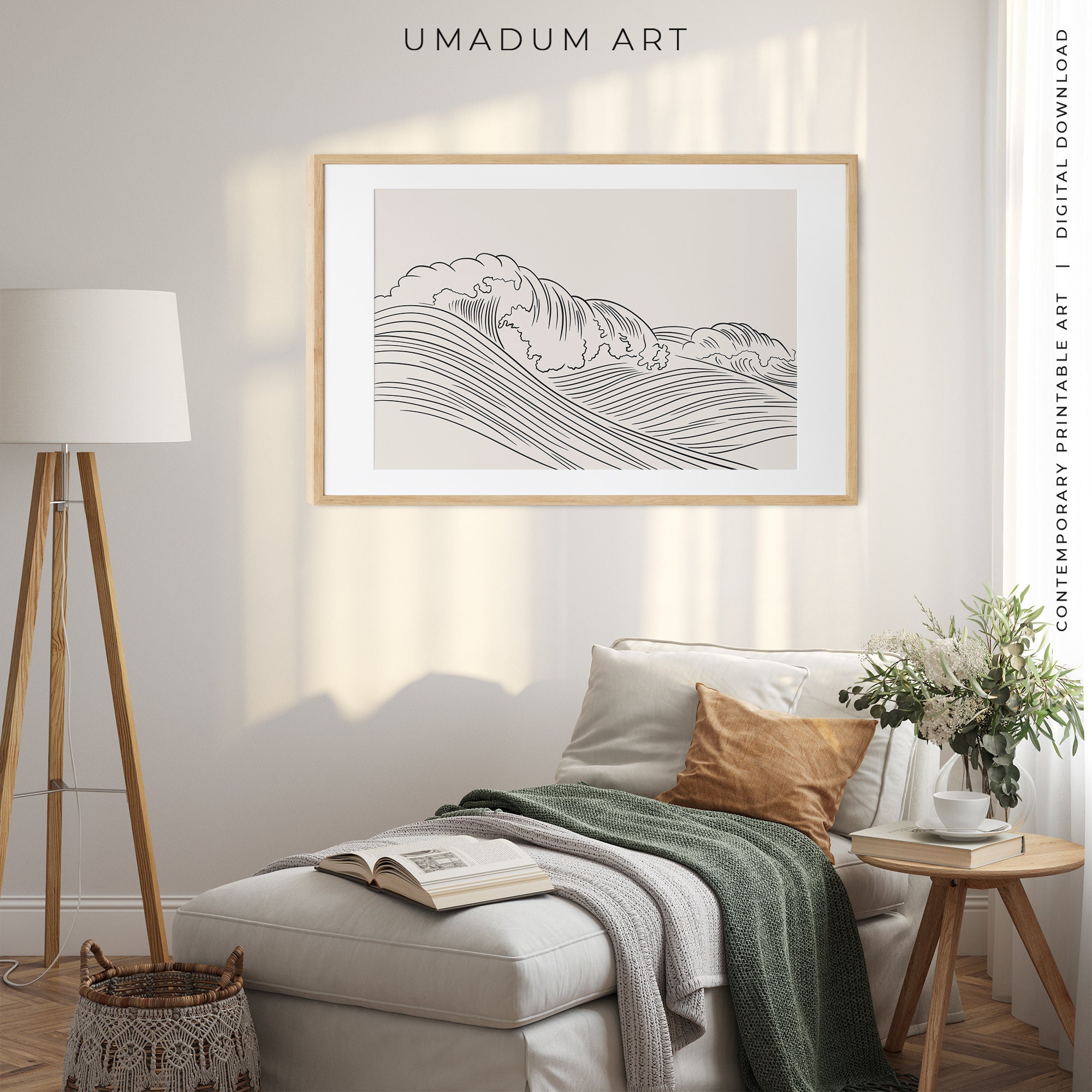 Ocean Wave Print Japanese Line Art Japandi Graphic Art Modern - Etsy