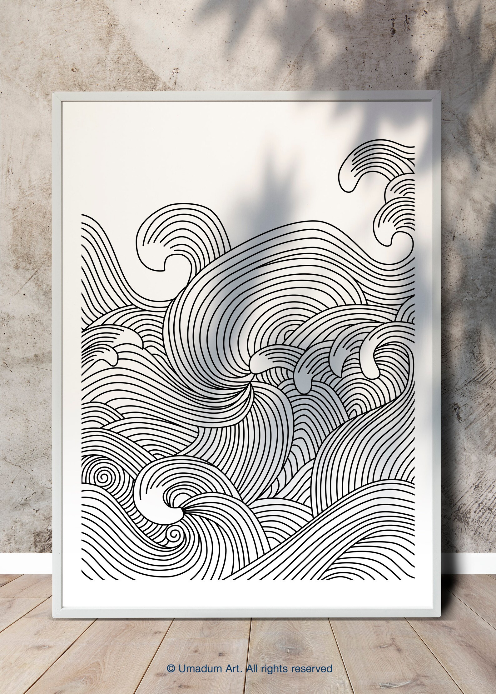 Abstract Wave Print Black and White Line Art Poster Japanese - Etsy