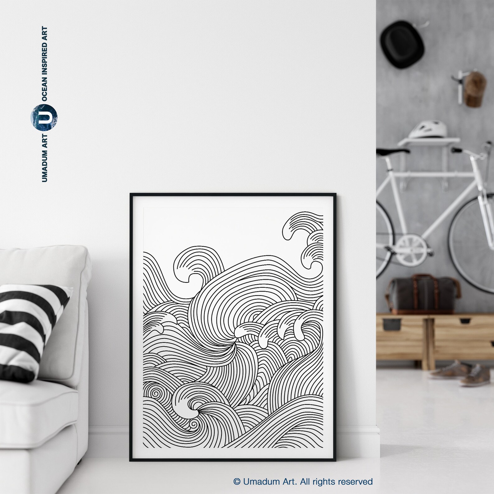 Abstract Wave Print Black and White Line Art Poster Japanese - Etsy