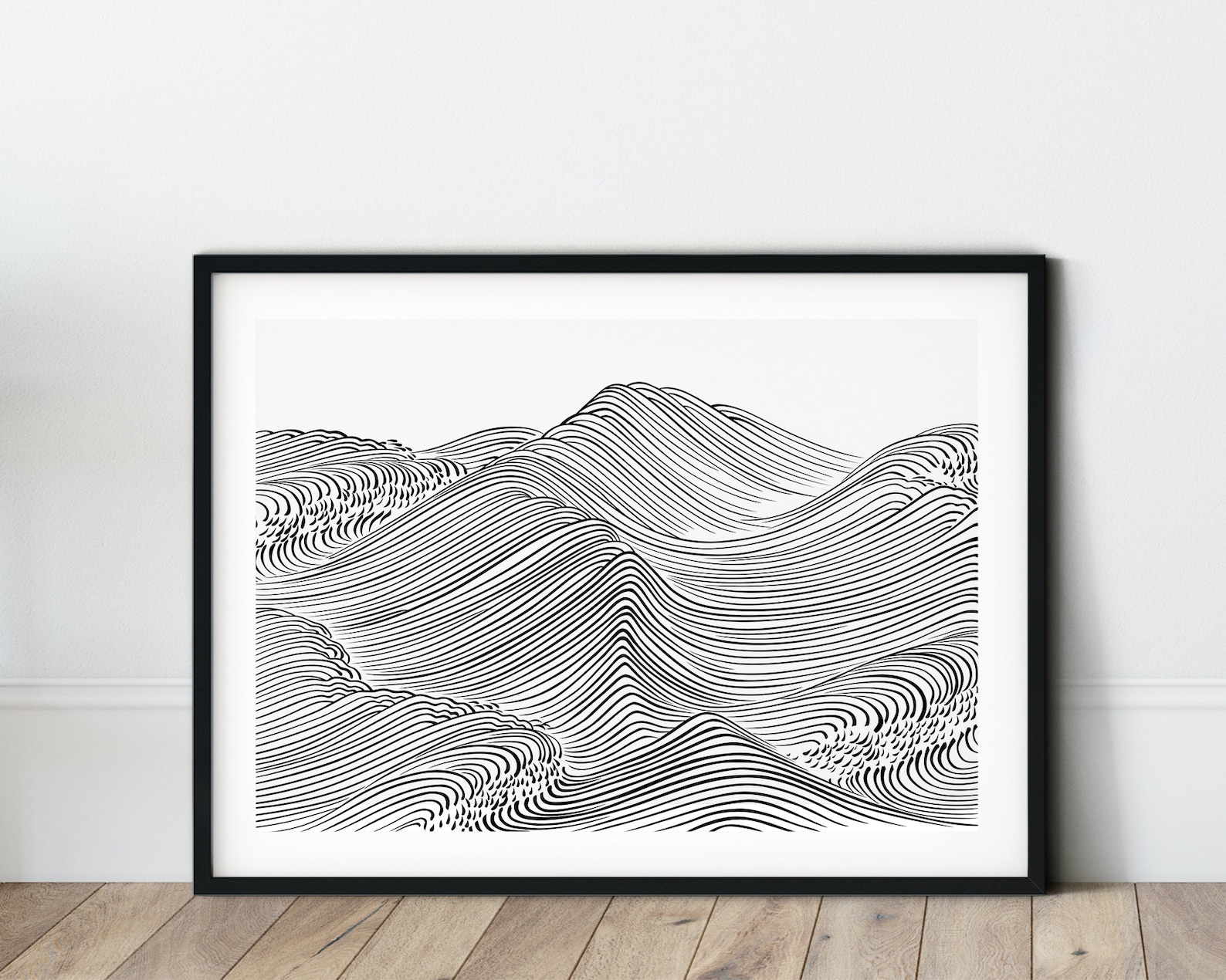 Abstract Ocean Waves Black and White Minimalist Print Simple Sea Line ...