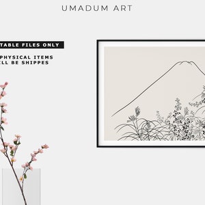Mount Fuji Print Japanese Minimalist Abstract Line Art Beige Black ...