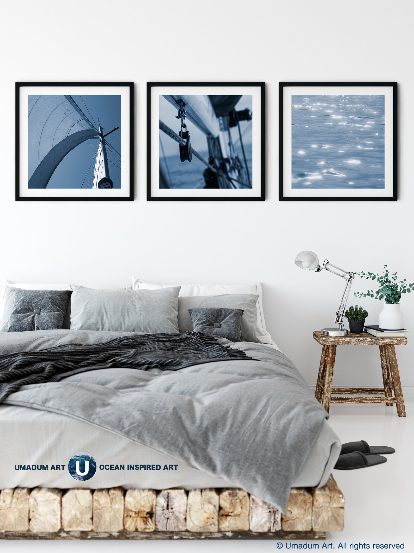Yacht Print Set of 3 Sailing Photography Navy Blue Wall Decor Nautical ...