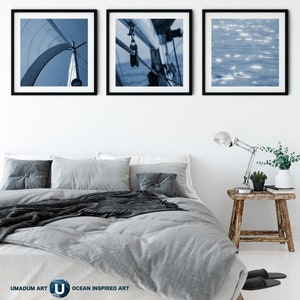 Yacht Print Set of 3 Sailing Photography Navy Blue Wall Decor Nautical ...