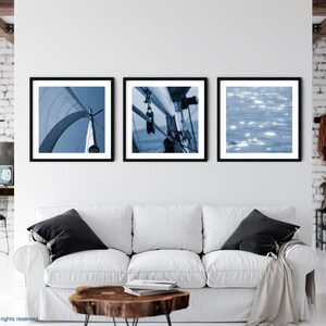 Yacht Print Set of 3 Sailing Photography Navy Blue Wall Decor Nautical ...