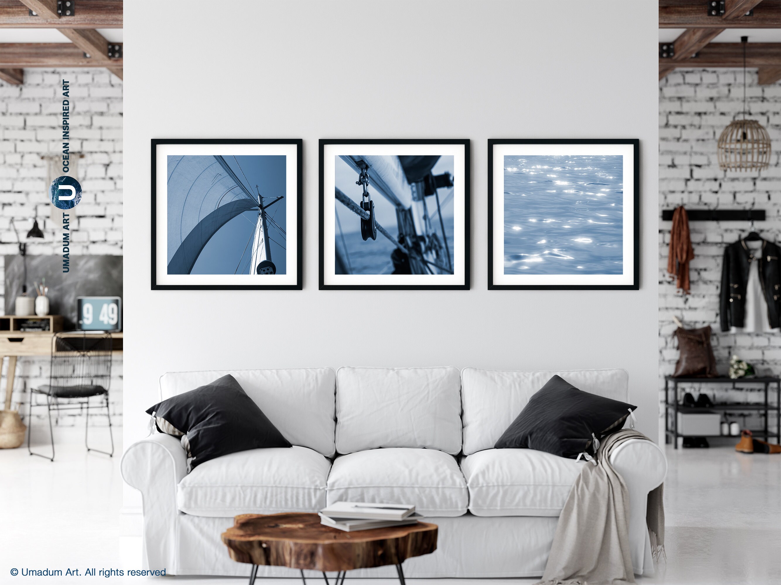 Yacht Print Set of 3 Sailing Photography Navy Blue Wall Decor Nautical ...