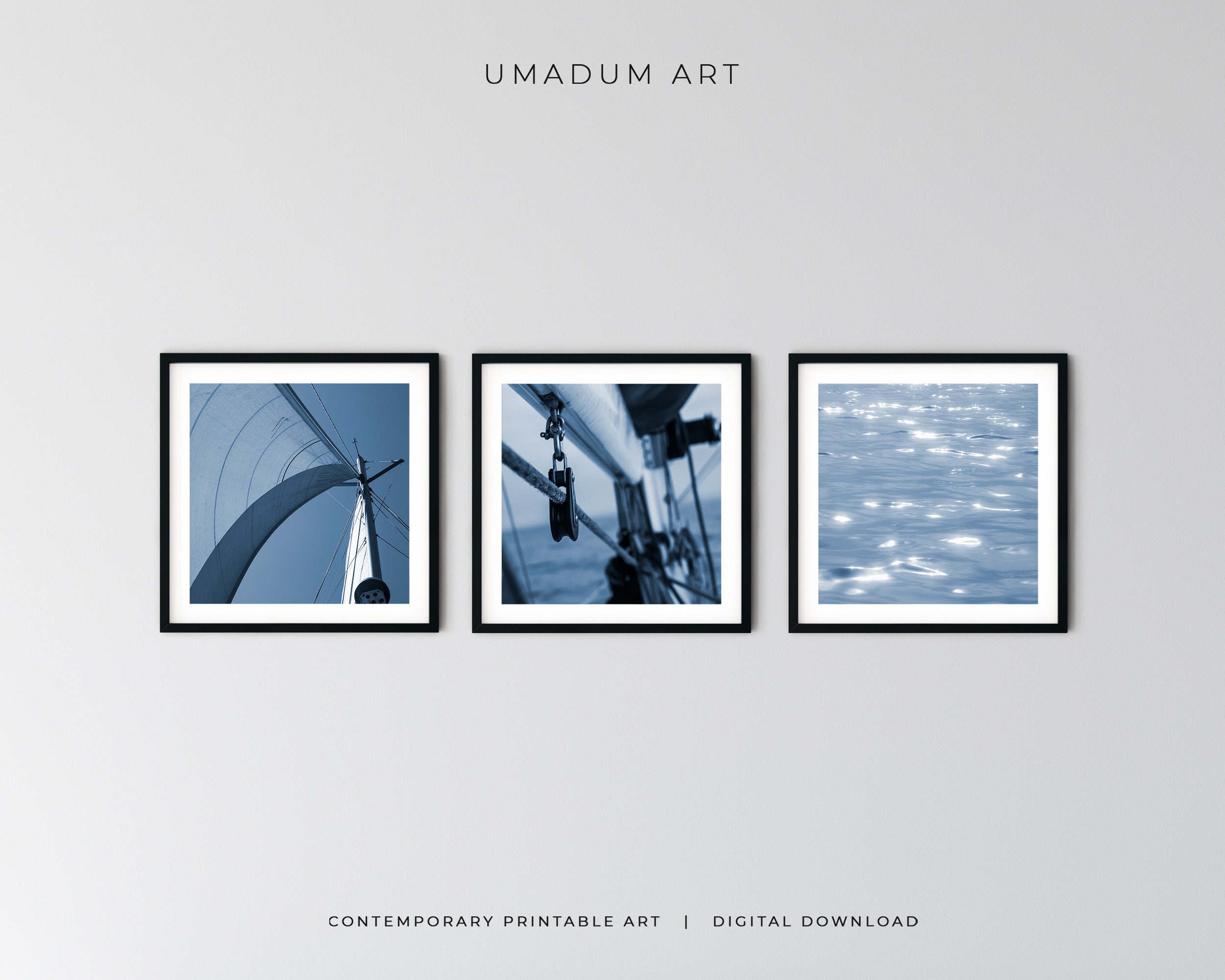 Yacht Print Set of 3 Sailing Photography Navy Blue Wall Decor Nautical ...