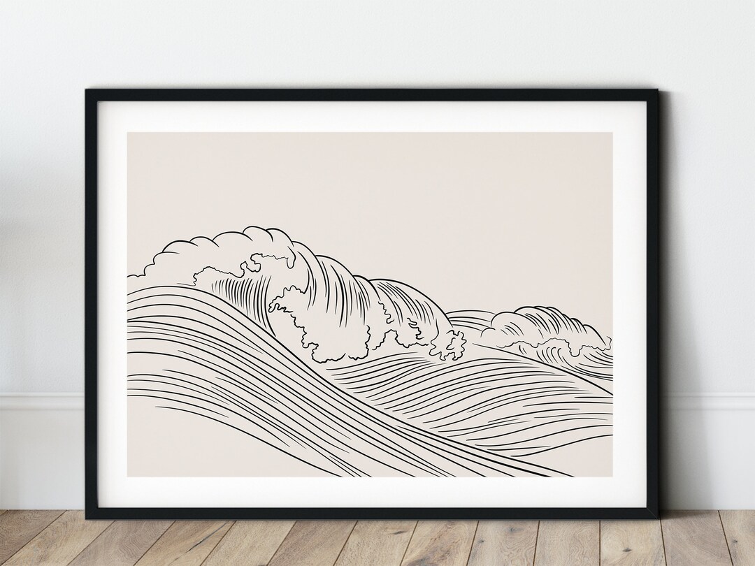 Ocean Wave Print Japanese Line Art Japandi Graphic Art Modern - Etsy