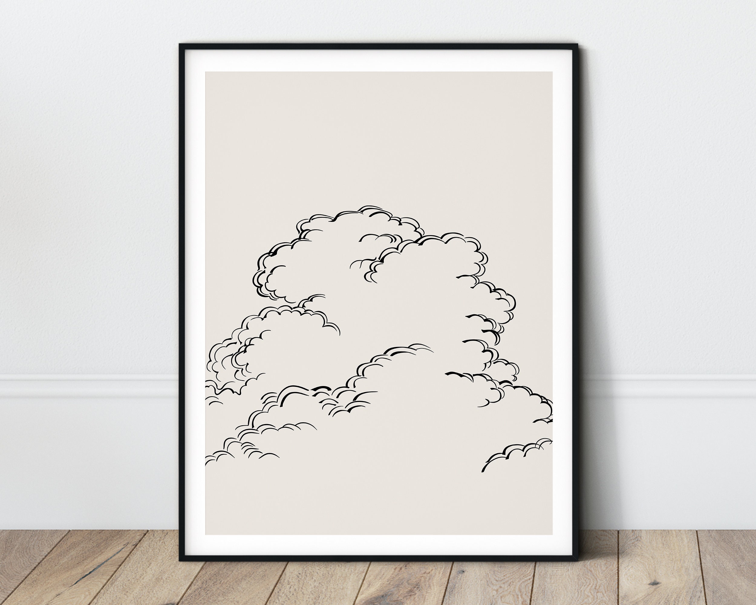 Japanese Cloud Print Abstract Line Art Beige Printable Art Organic ...