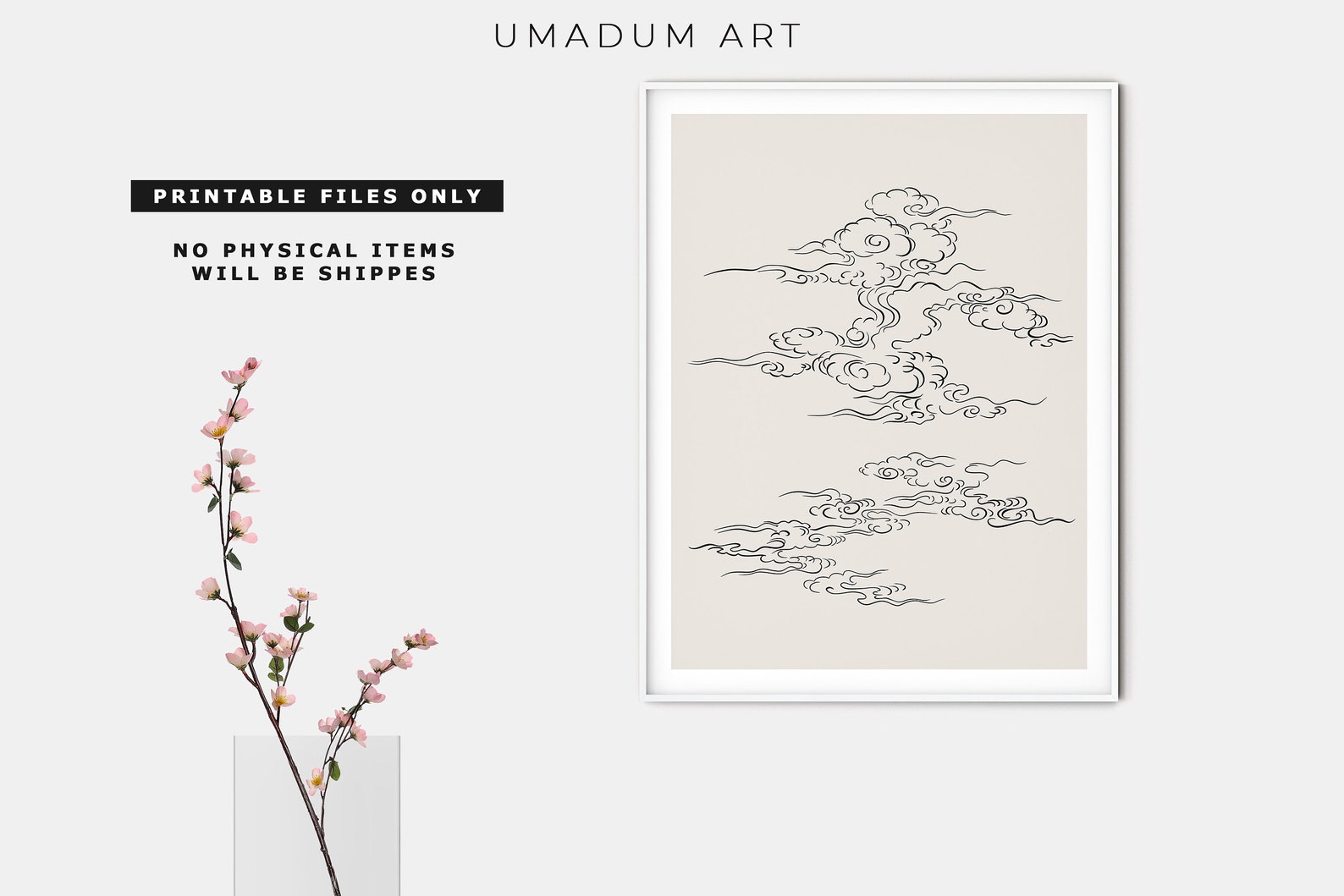 Japandi Cloud Print Abstract Line Art Beige Printable Art Organic ...
