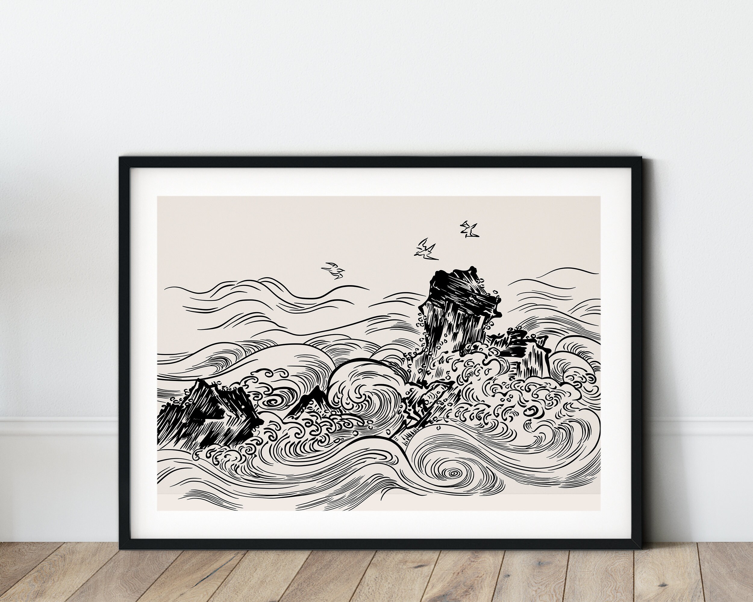 Vintage Japanese Ocean Wave Print Aesthetic Japandi Organic Modern ...