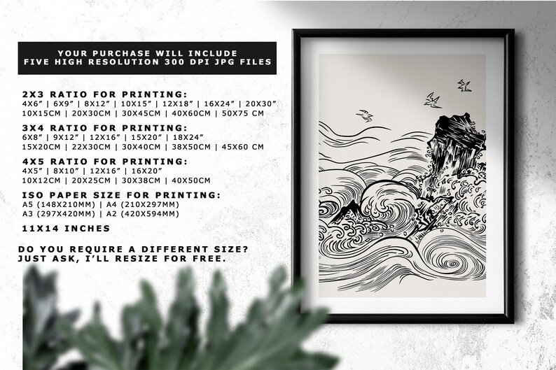 Vintage Japanese Ocean Wave Print Aesthetic Japandi Organic - Etsy