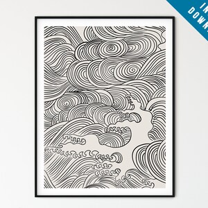 Japanese Abstract Wave Line Art Japandi Graphic Art Beige and - Etsy