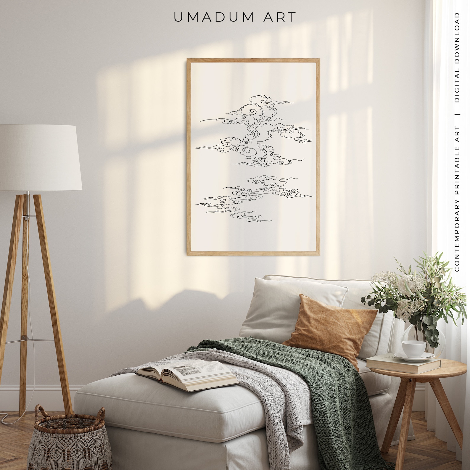 Japandi Cloud Print Abstract Line Art Beige Printable Art Organic ...