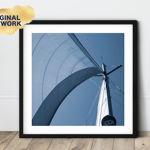 Yacht Print Set of 3 Sailing Photography Navy Blue Wall Decor Nautical ...