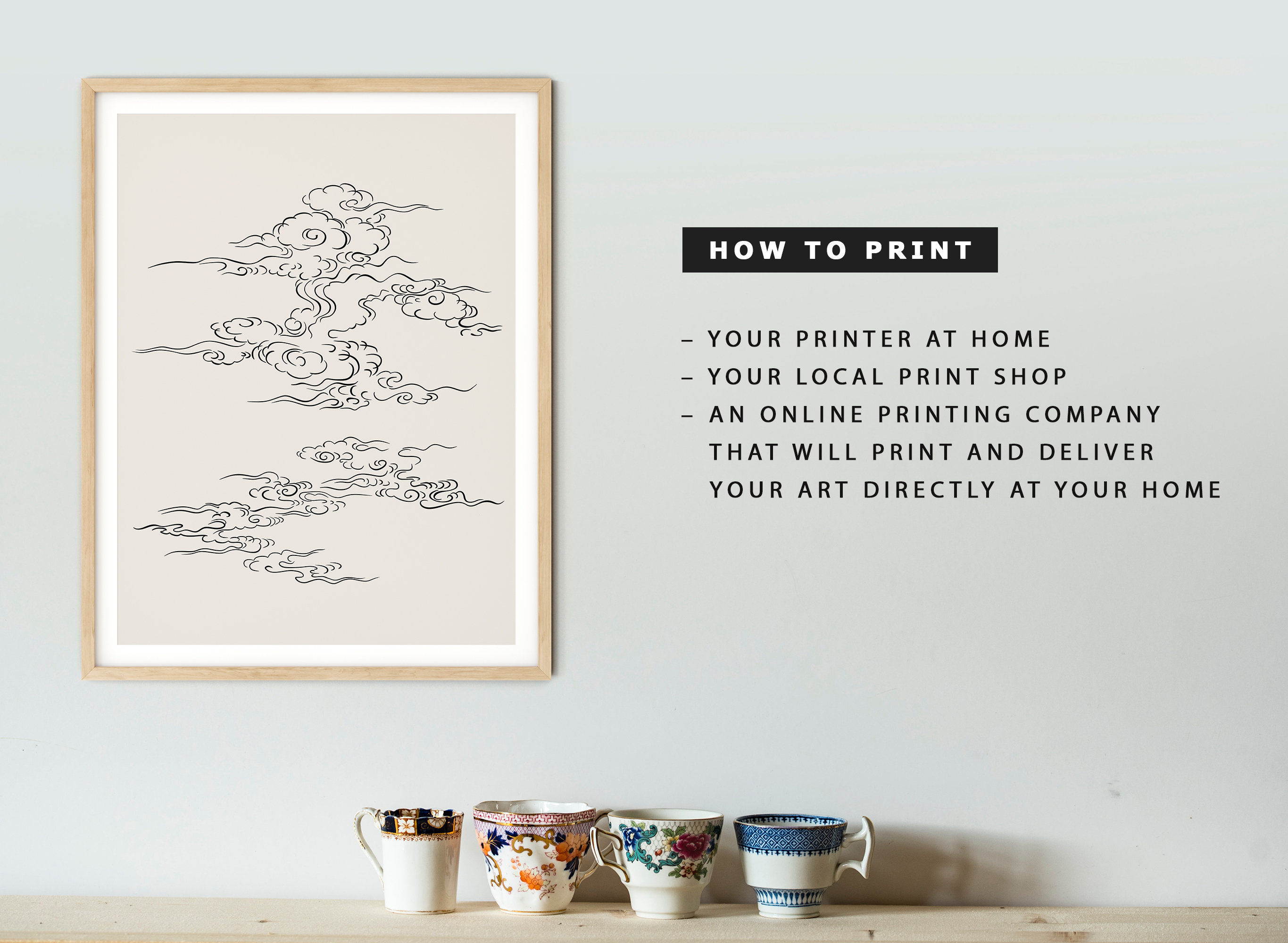 Japandi Cloud Print Abstract Line Art Beige Printable Art Organic ...