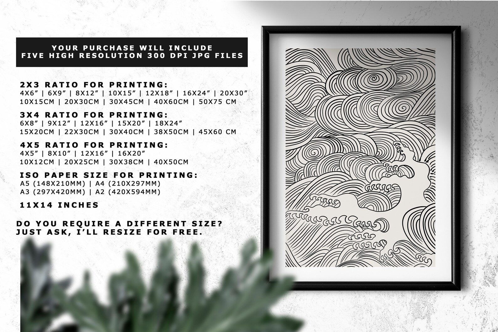 Japanese Abstract Wave Line Art Japandi Graphic Art Beige and Black Art ...