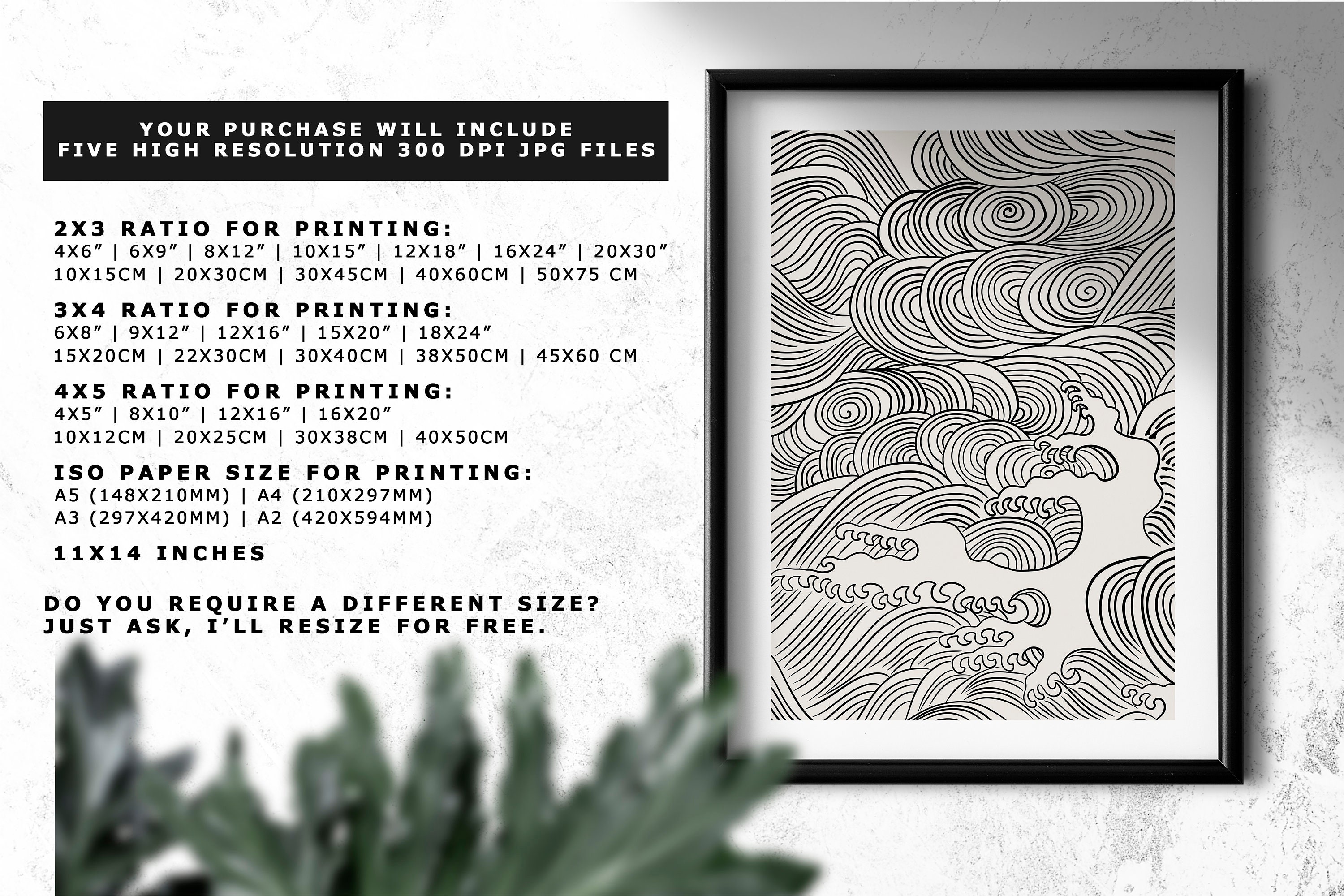 Japanese Abstract Wave Line Art Japandi Graphic Art Beige and Black Art ...