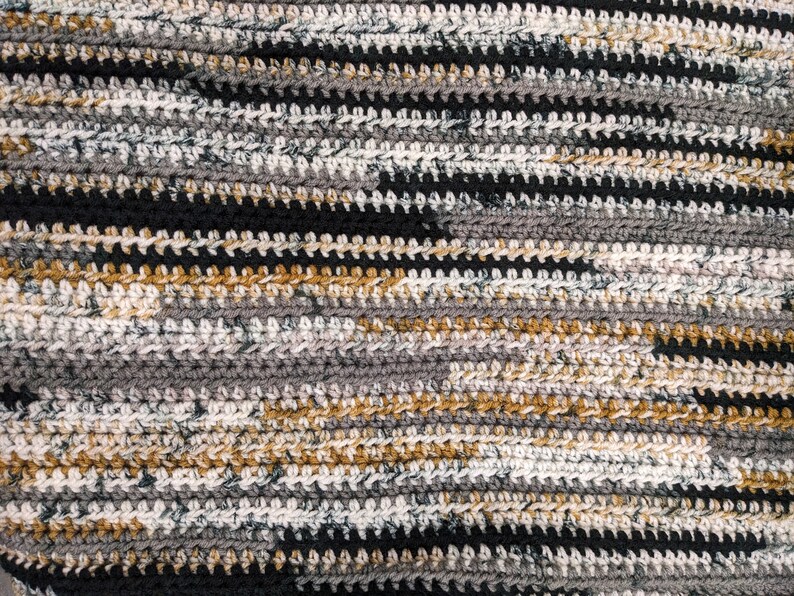 Black, Gold, White, Gray Afghan, Blanket, Throw, Hand Crocheted, Luxury ...