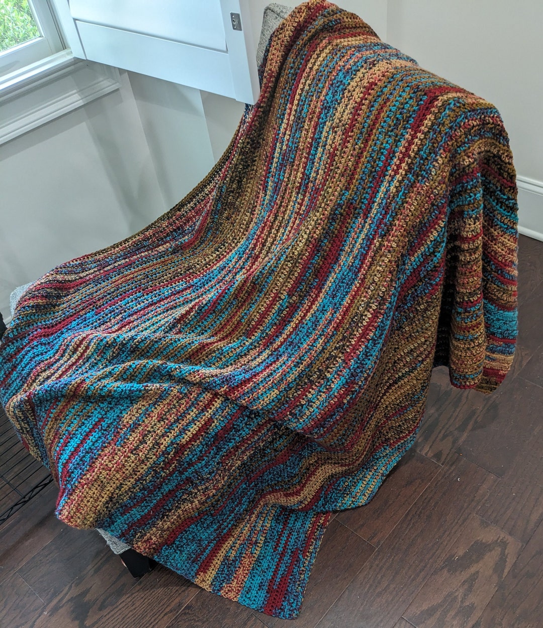 Multicolor Afghan, Colorful Throw, Southwestern Colors, Burgundy, Blue ...