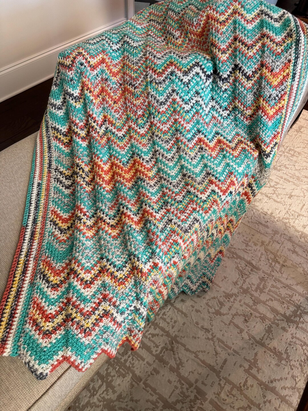 Multicolor Afghan Blanket Throw Southwestern Ripple Colorful Turquoise ...