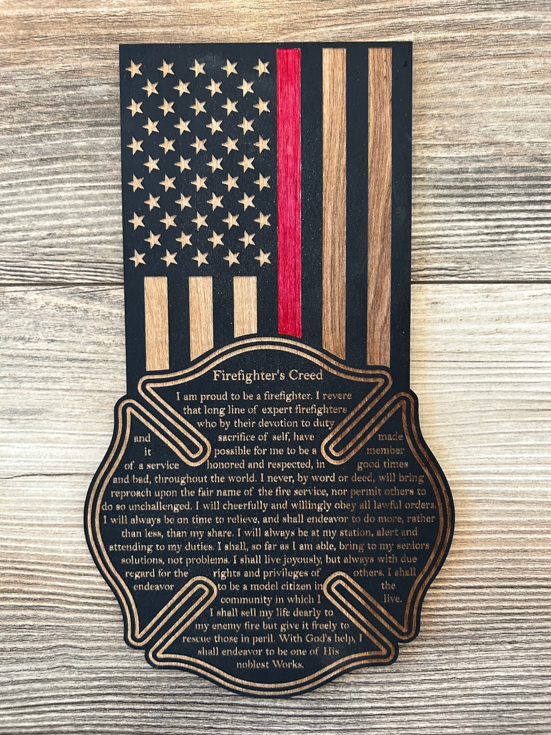 Maltese Cross With Firefighters Creed Wood Flag, American Flag ...