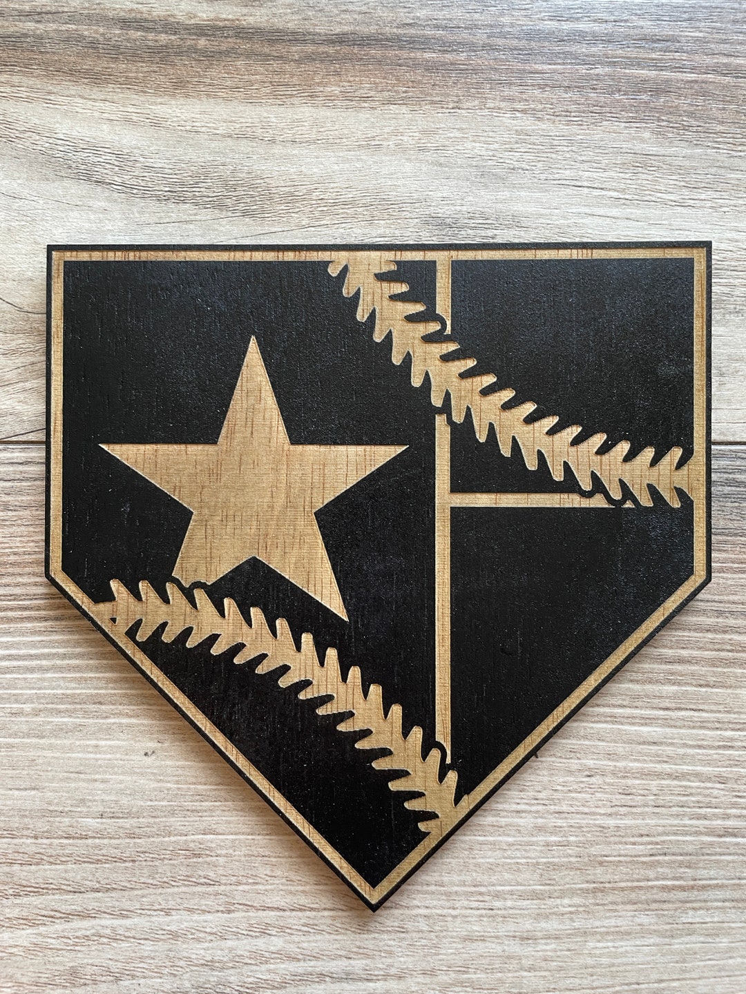 Texas Flag Baseball Home Plate Wood Flag With Baseball Stitches, Home ...