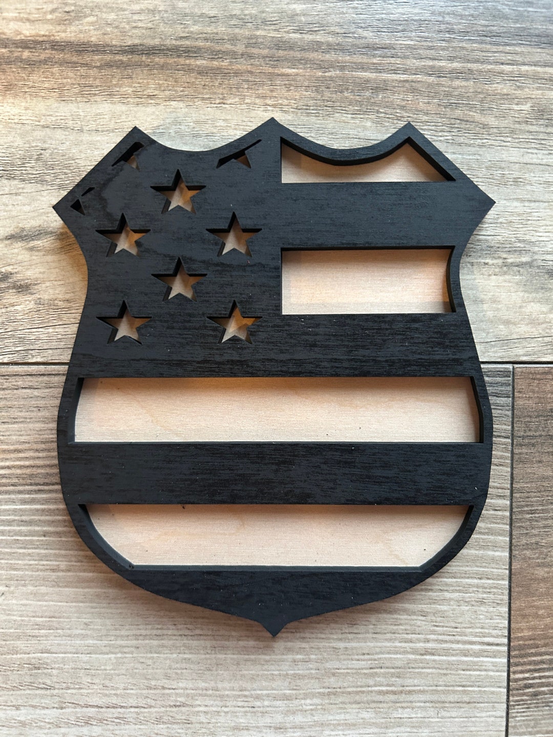 Wooden Police Shield Flag Police Flag Thin Blue Line - Etsy