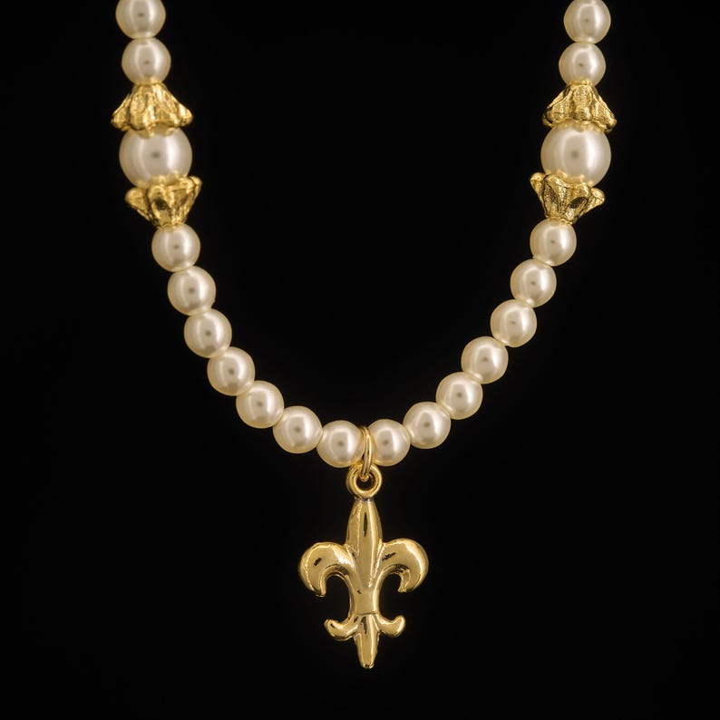 Fleur De Lis Pearl Choker Necklace - Gold Renaissance Style - Etsy