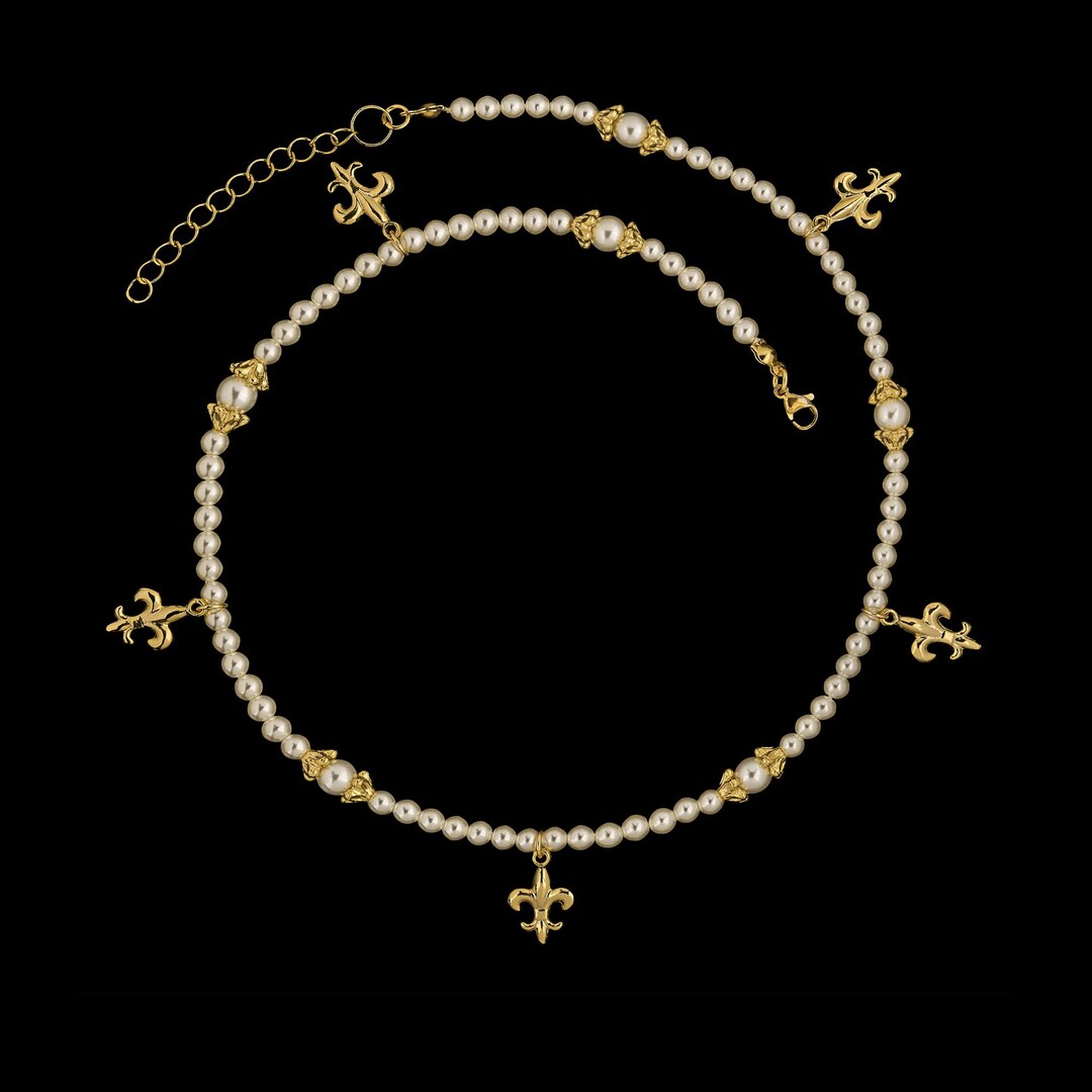 Fleur De Lis Pearl Choker Necklace - Gold Renaissance Style - Etsy