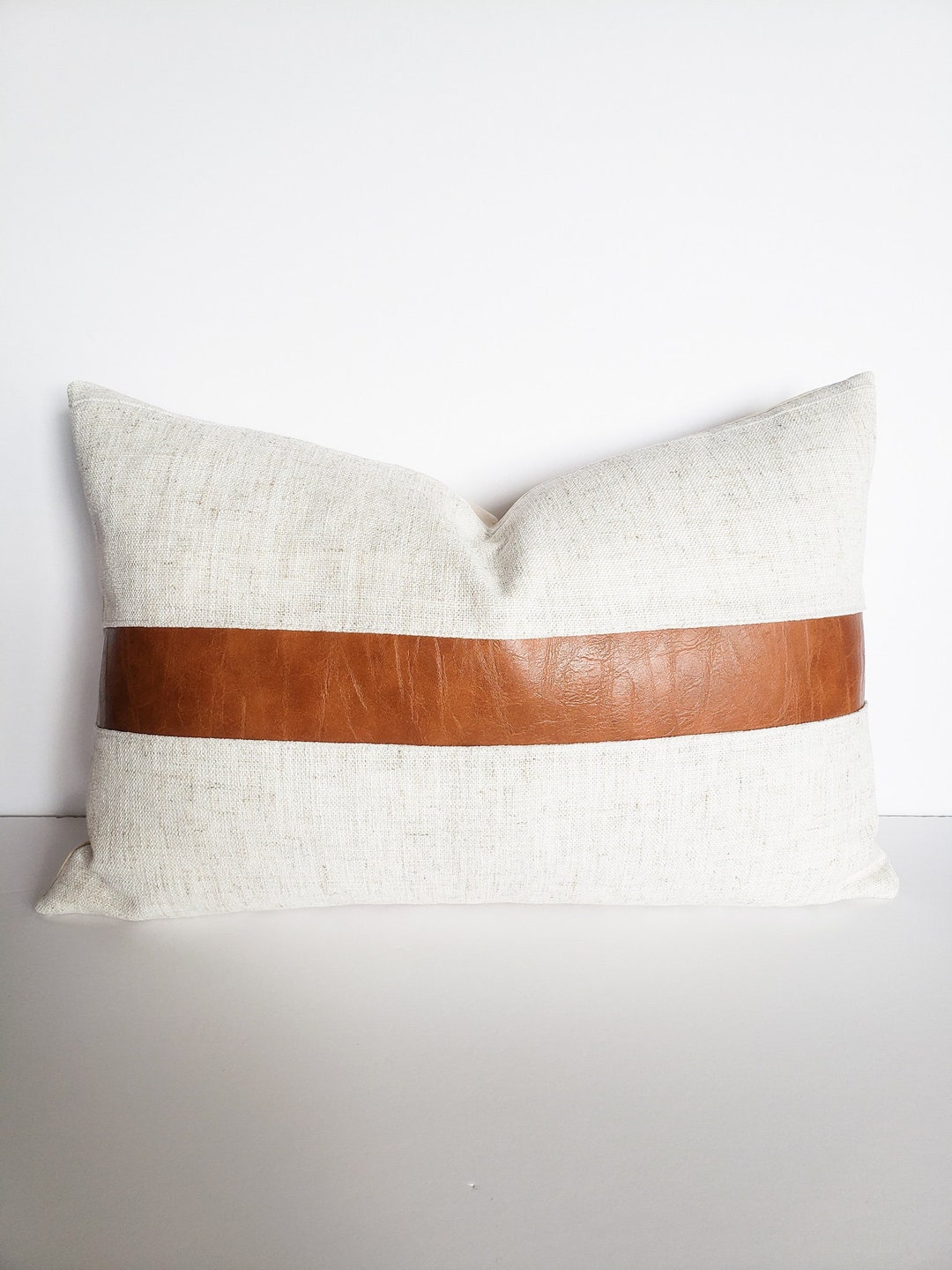 Faux Leather Lumbar Pillow Cover / Modern Farmhouse Style / Accent ...