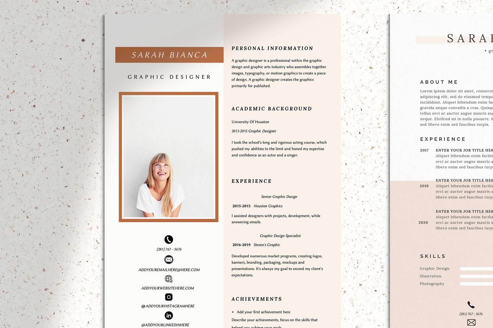 2 Pages Resume Template Professional Resume Minimalist | Etsy