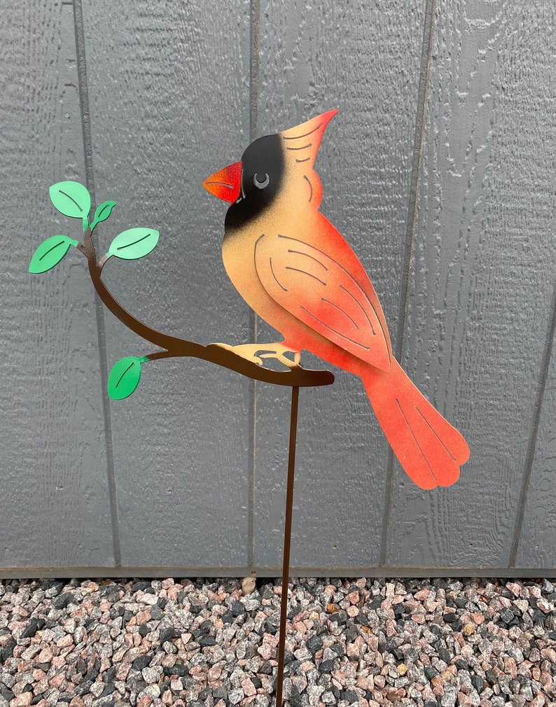Outdoor Metal Male and Female Cardinals Yard Art, Cardinal and Bird Set ...
