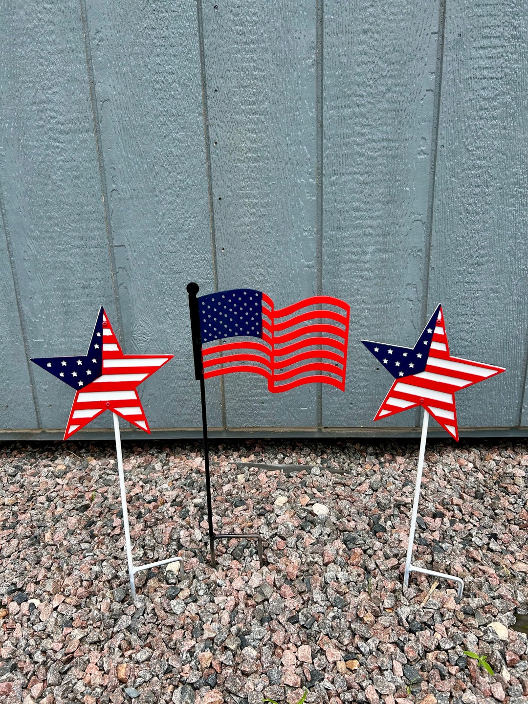 Small Metal American Flag With 2 Small Metal Stars/ Outdoor American ...