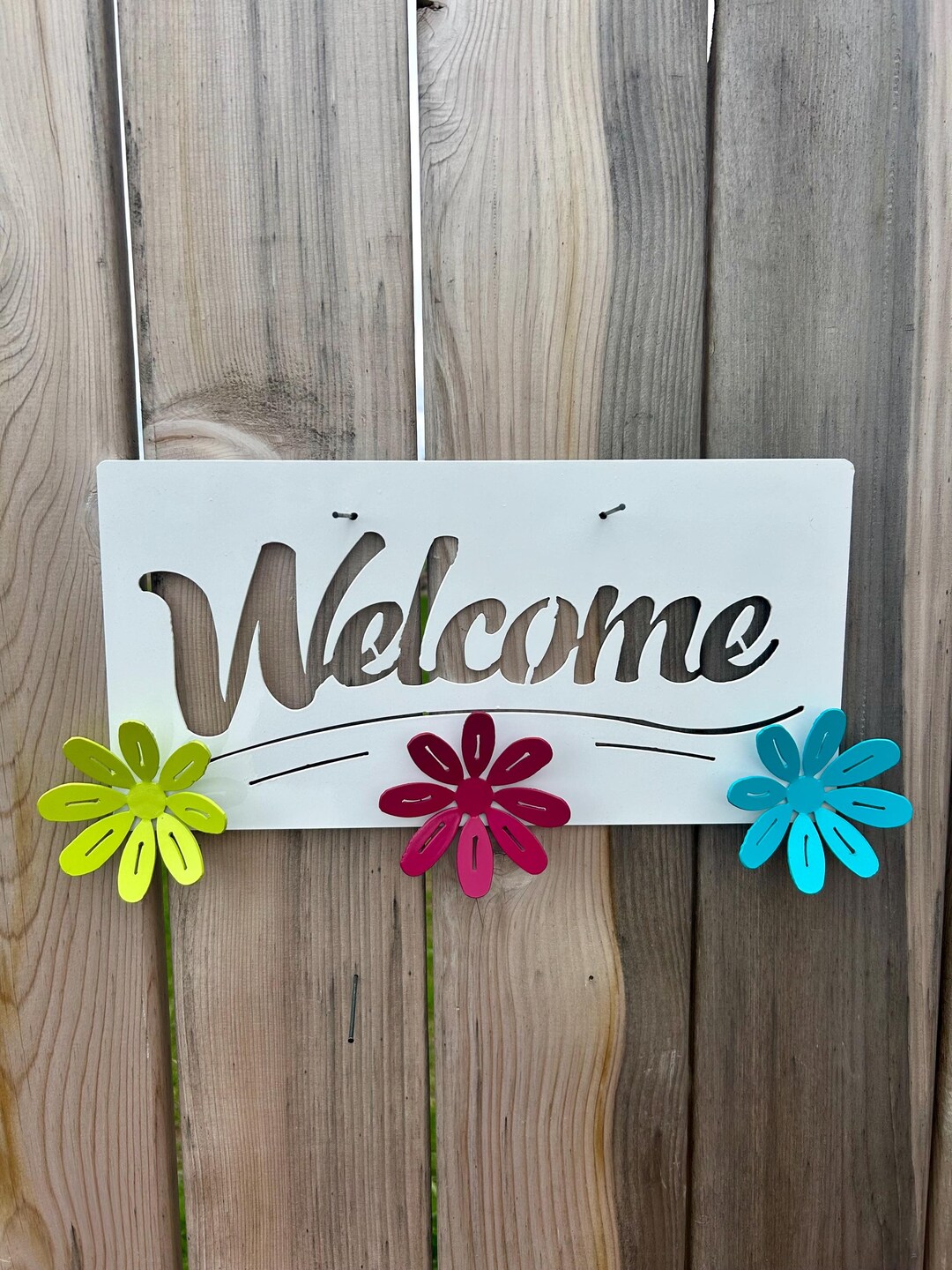 Metal Welcome Sign With Magnetic and Removable Flowers/ Hanging Metal ...