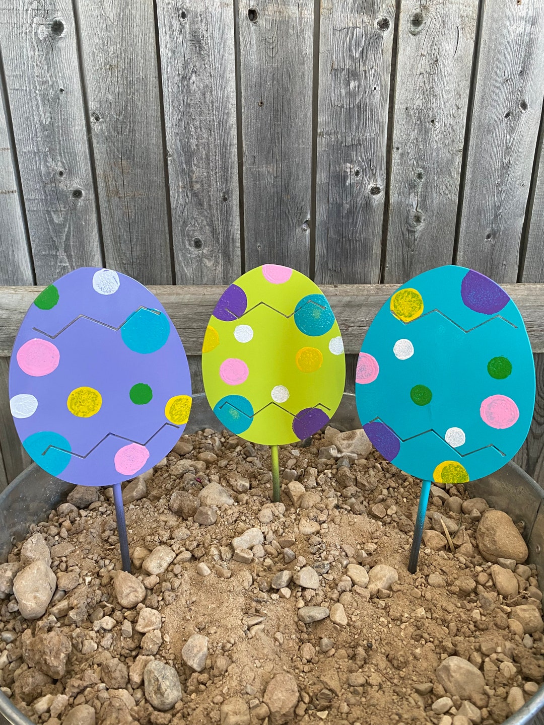 3 Metal Easter Egg Yard Stakes/outdoor Easter Decoration/outdoor Easter ...