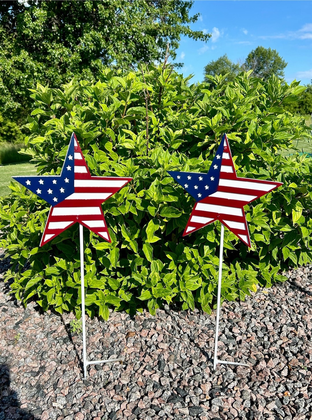 2 Large Metal American Flag Stars/ Patriotic Outdoor Yard Decorations ...
