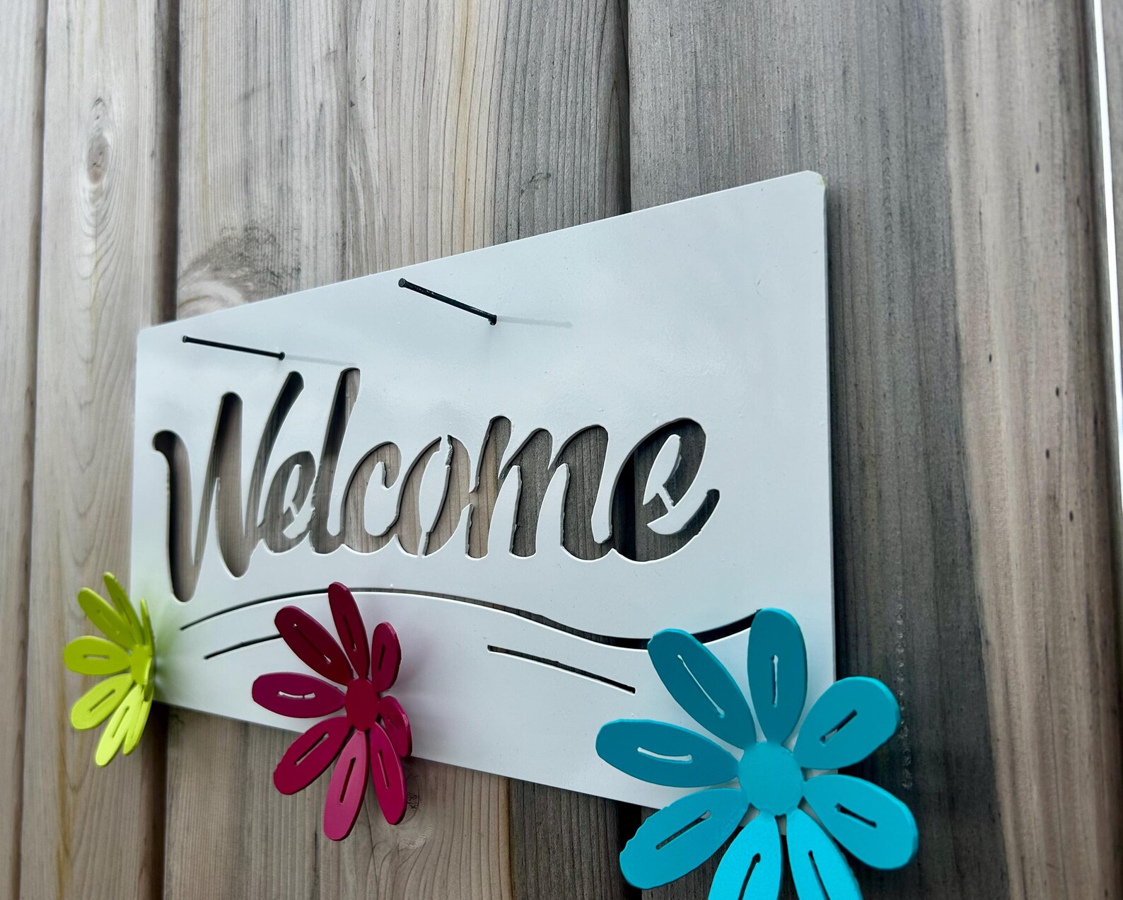 Metal Welcome Sign With Magnetic and Removable Flowers/ Hanging Metal ...