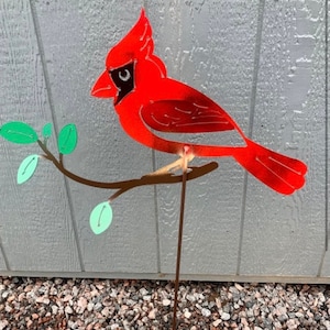 Outdoor Metal Cardinal Yard Stake, Red Bird Garden and Yard Decor ...