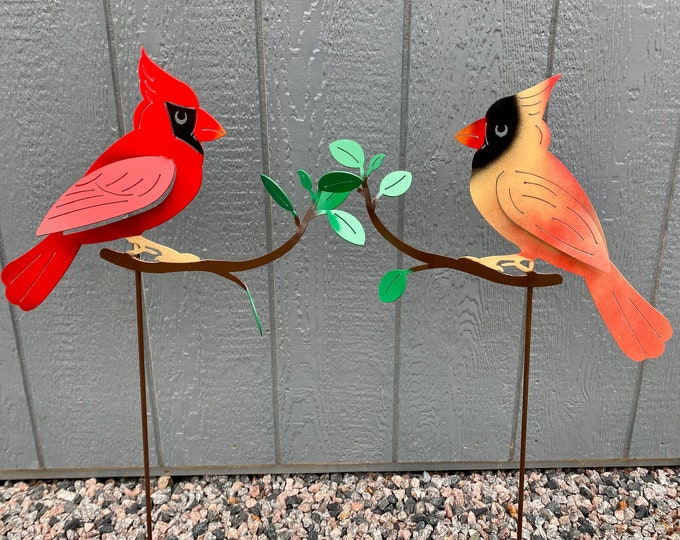 Outdoor Metal Male and Female Cardinals Yard Stake, Cardinal and Bird ...