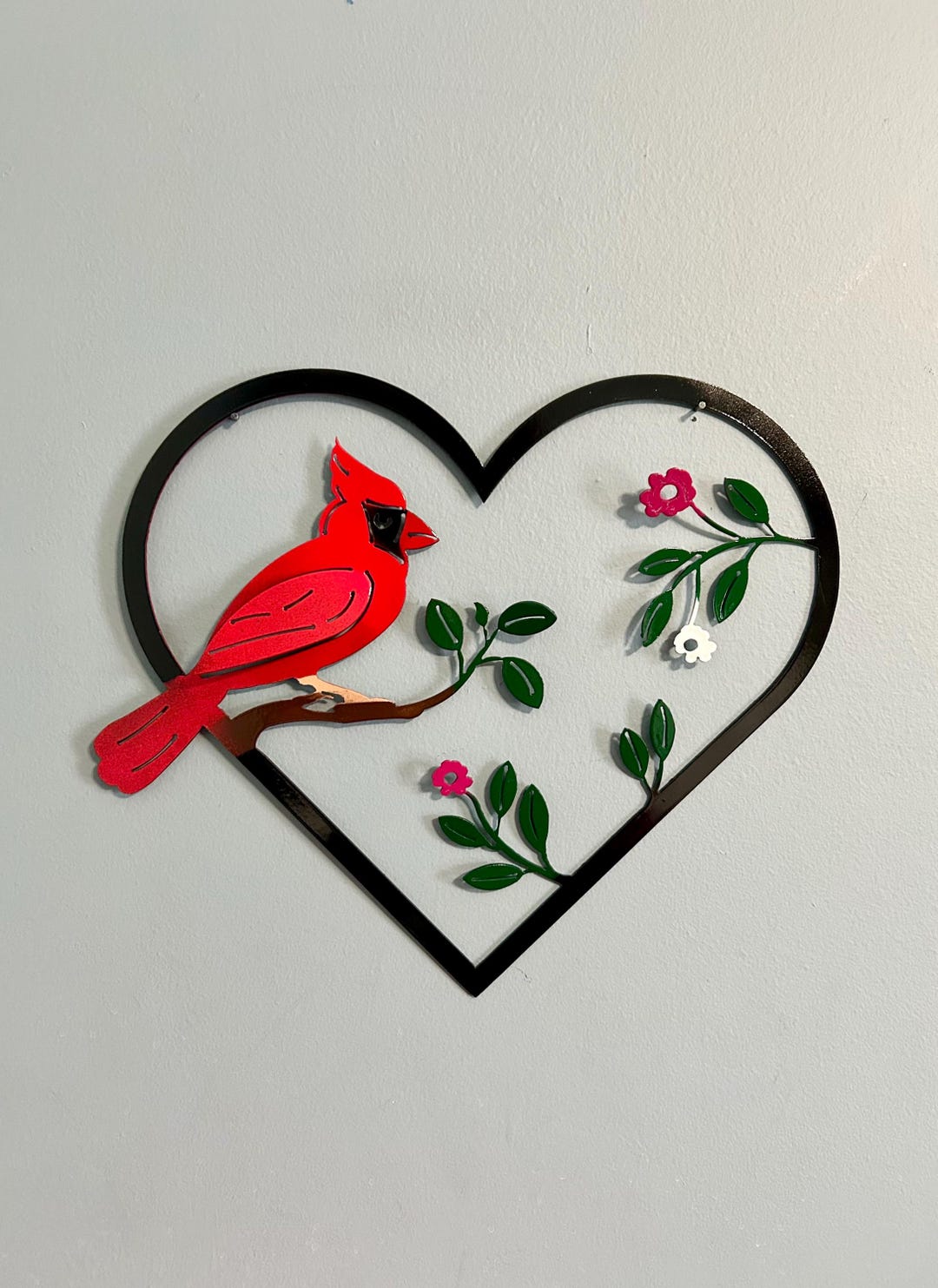 Metal Cardinal Wall Decoration/ Cardinal and Heart Decoration/ Pretty ...