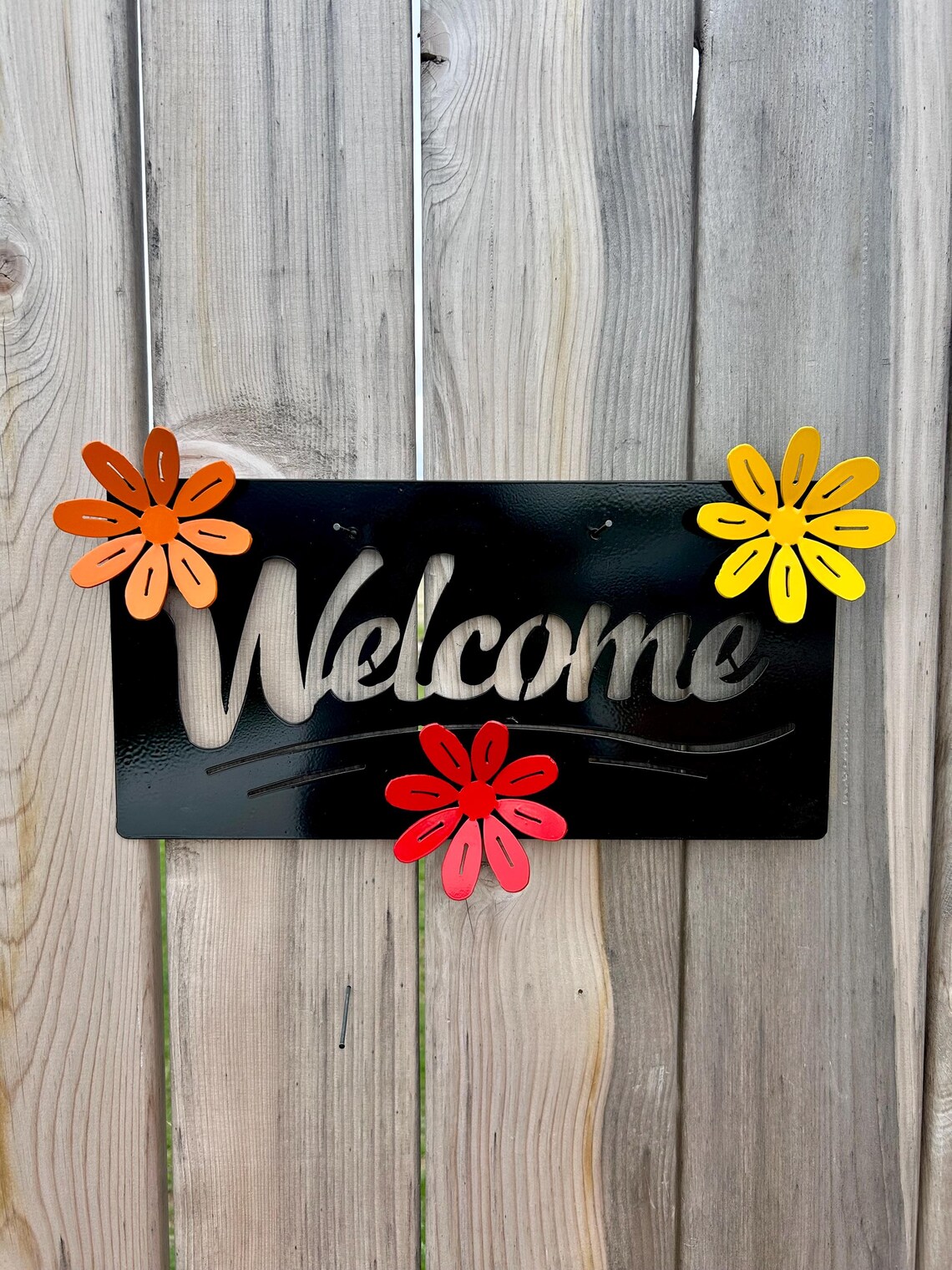 Metal Welcome Sign With Magnetic and Removable Flowers/ Hanging Metal ...
