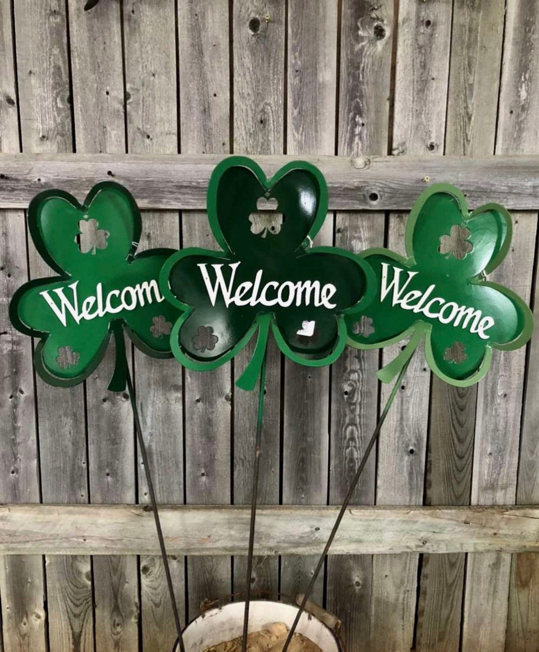 Metal Welcome Shamrock Yard Stake/st. Patrick's Day Yard Stake/ Outdoor ...