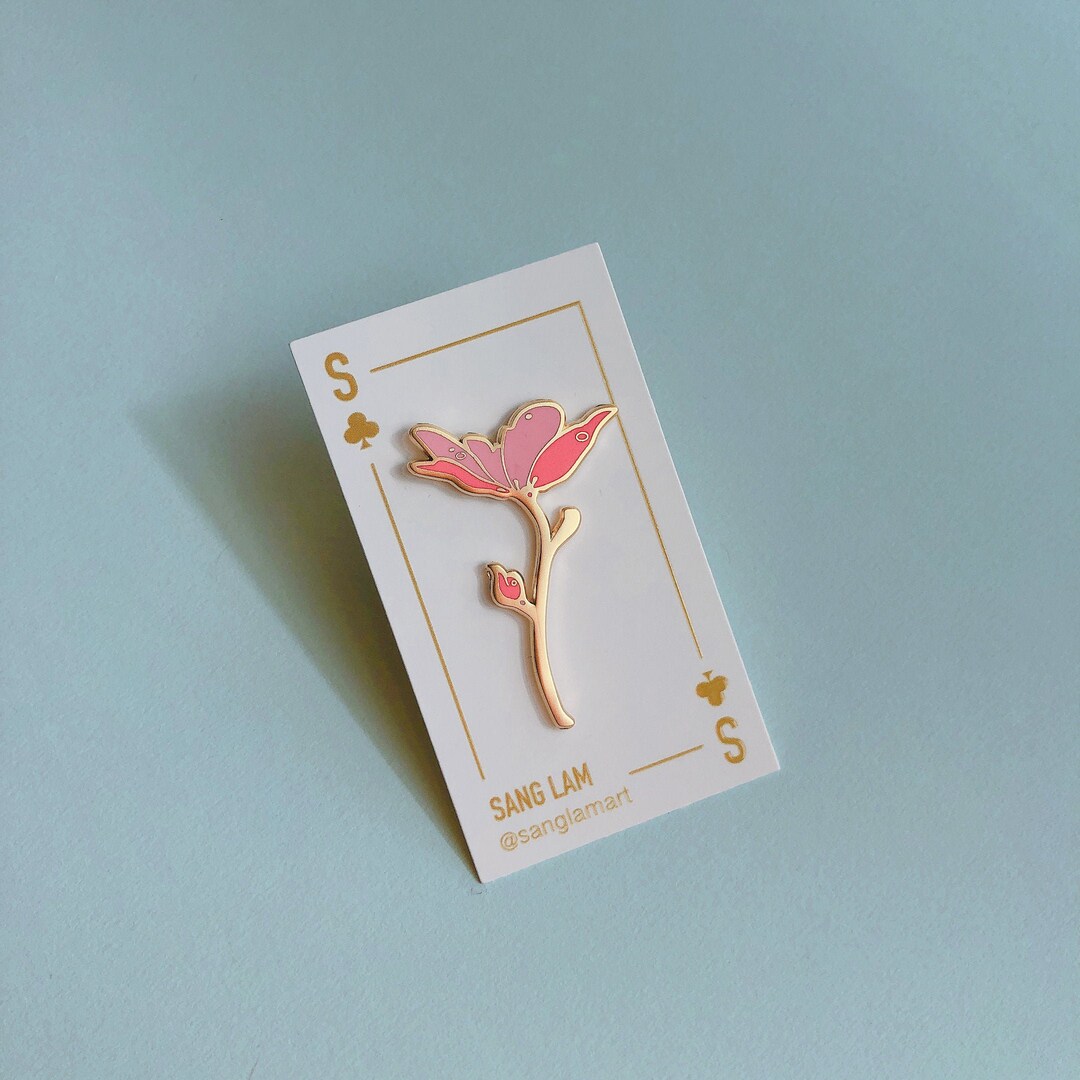 Pink Flower Enamel Pin 2" - Etsy