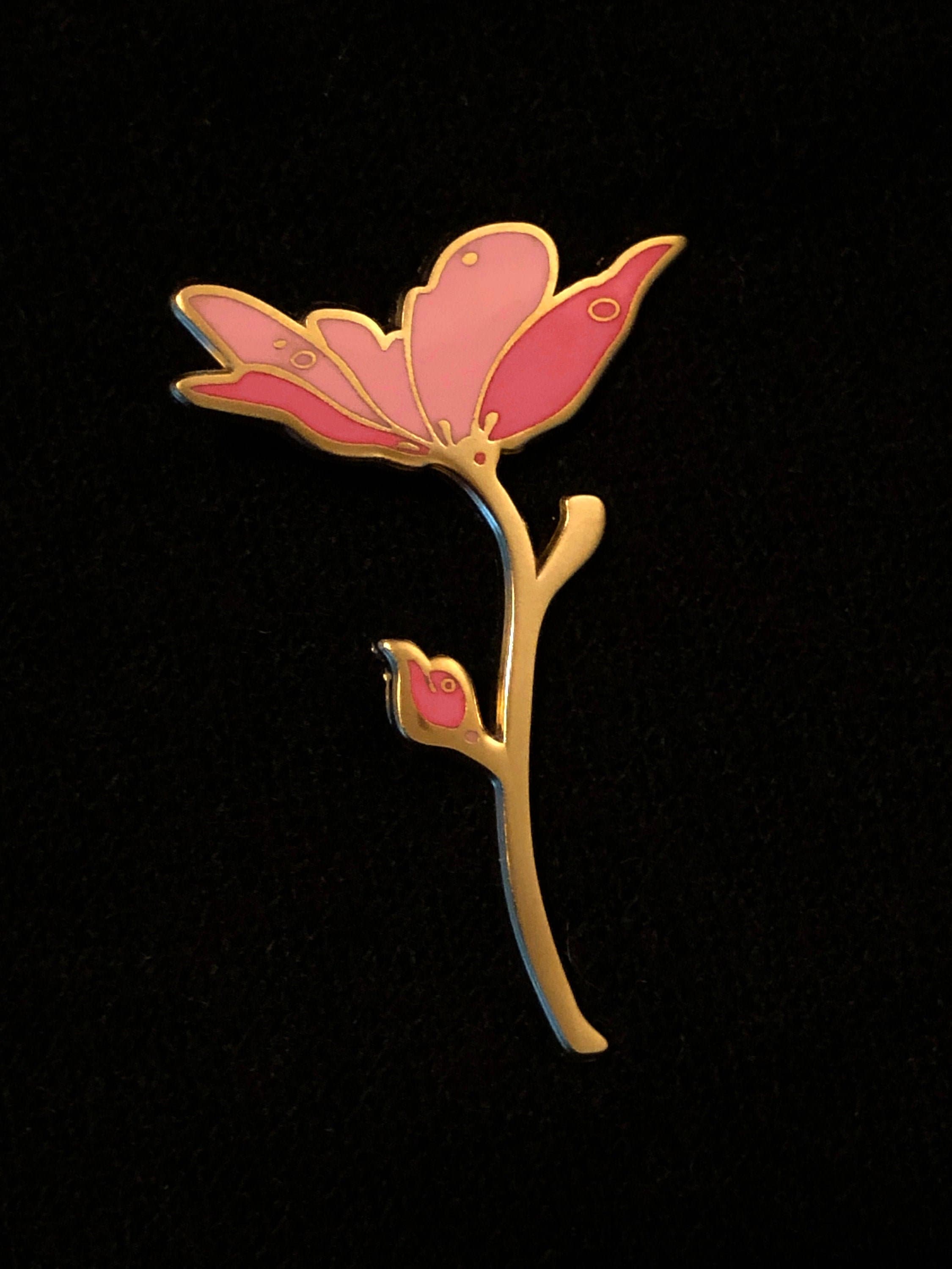Pink Flower Enamel Pin 2 - Etsy