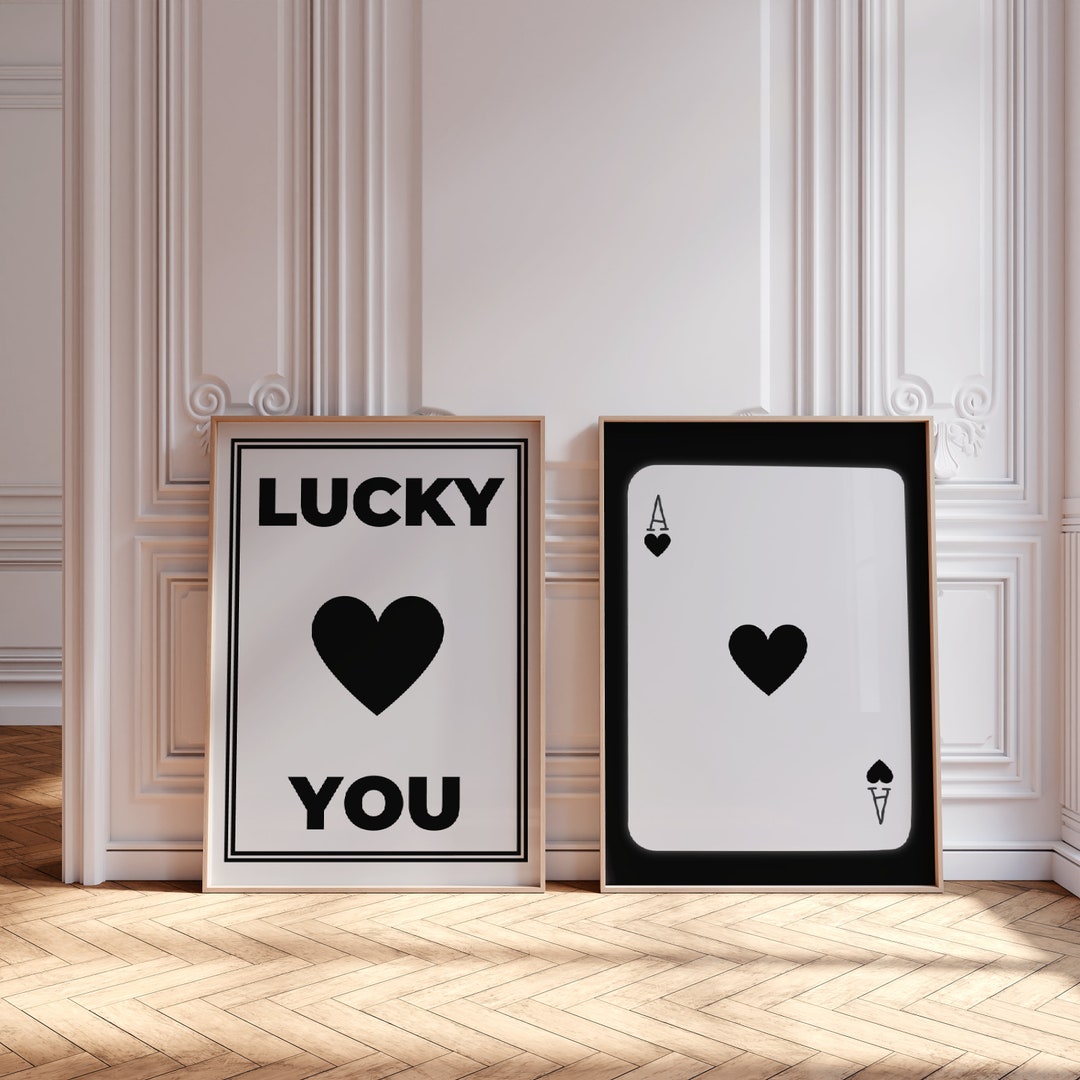 Retro Lucky You Poster Set, Ace Card Print, Black Aesthetic Wall Art ...