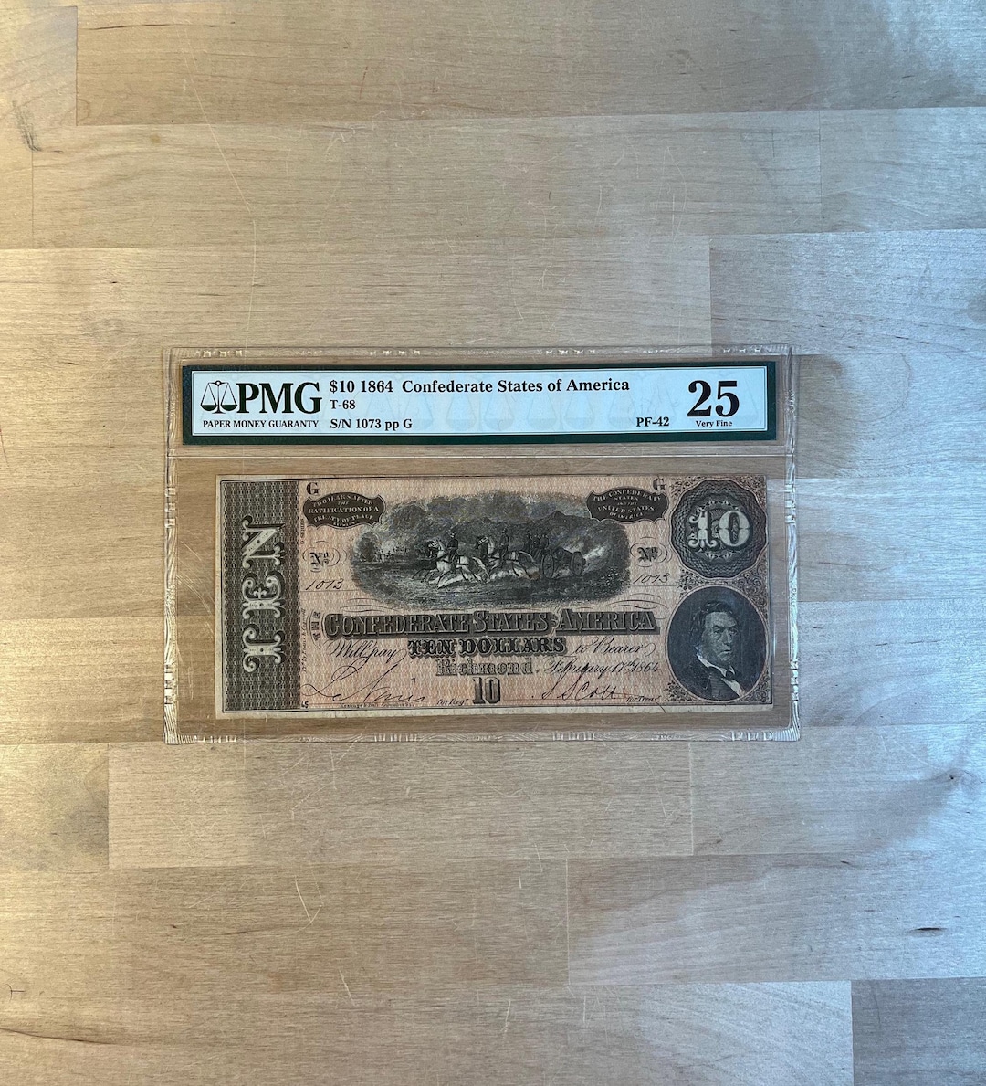 Low Serial Number, 1864 Confederate States: 10 Dollars, PMG Graded Very ...