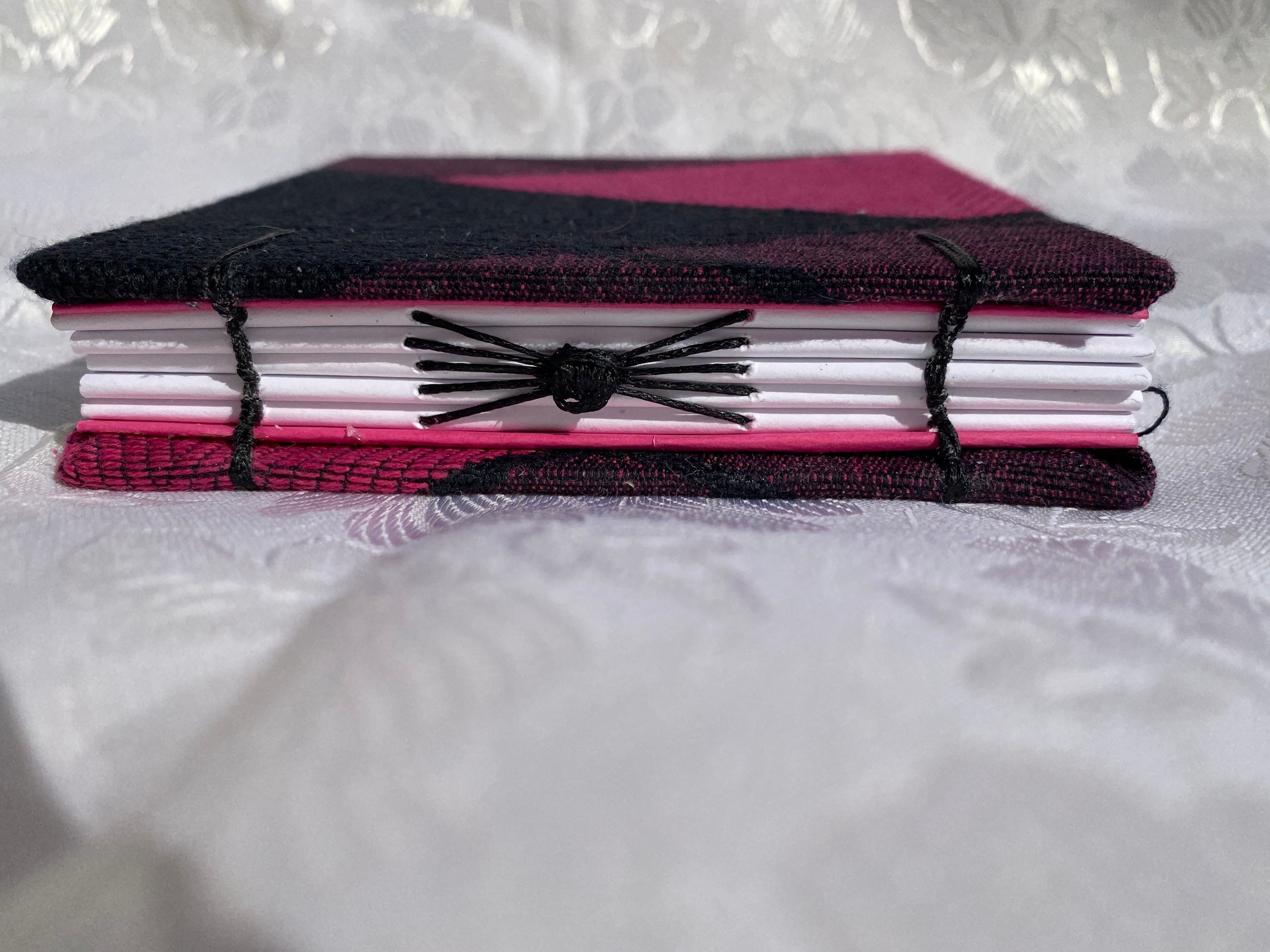 Hand-bound, Open Spine, Fabric Covered Notebook pink and Black ...