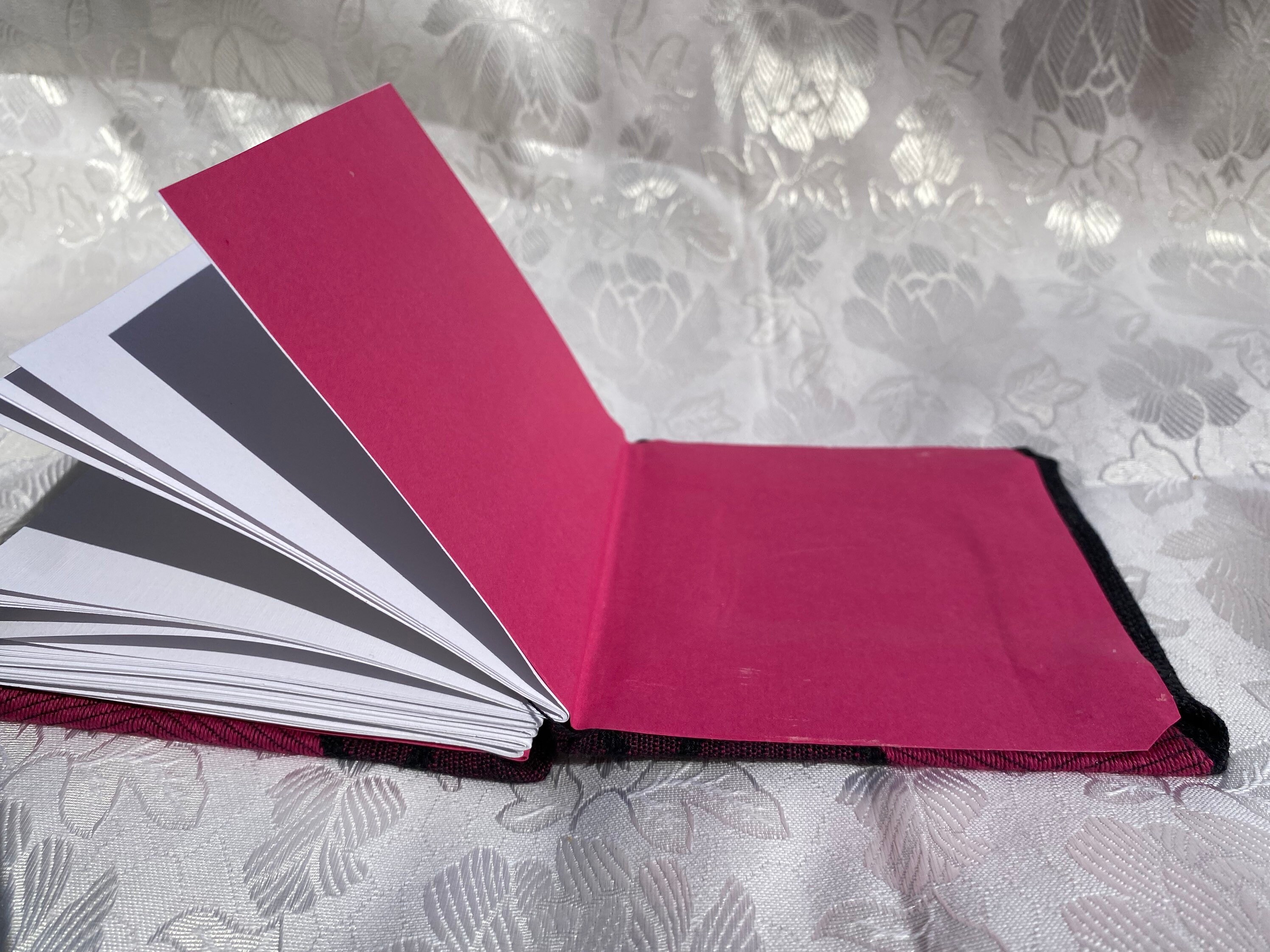Hand-bound, Open Spine, Fabric Covered Notebook pink and Black ...